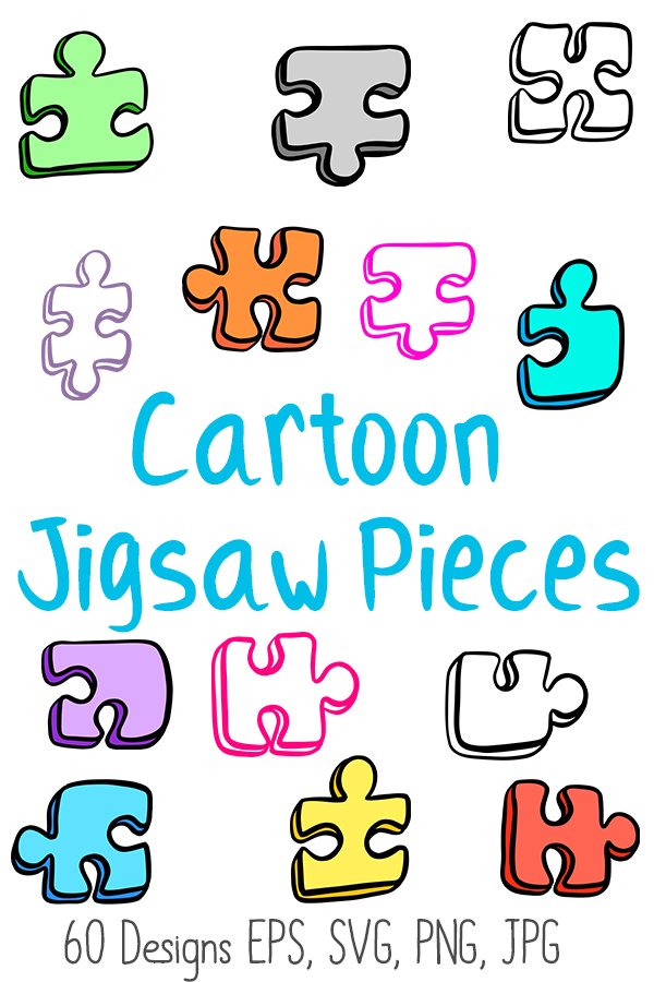 Jigsaw Puzzle Pieces Cartoon Collection SVG, PNG, JPG, EPS