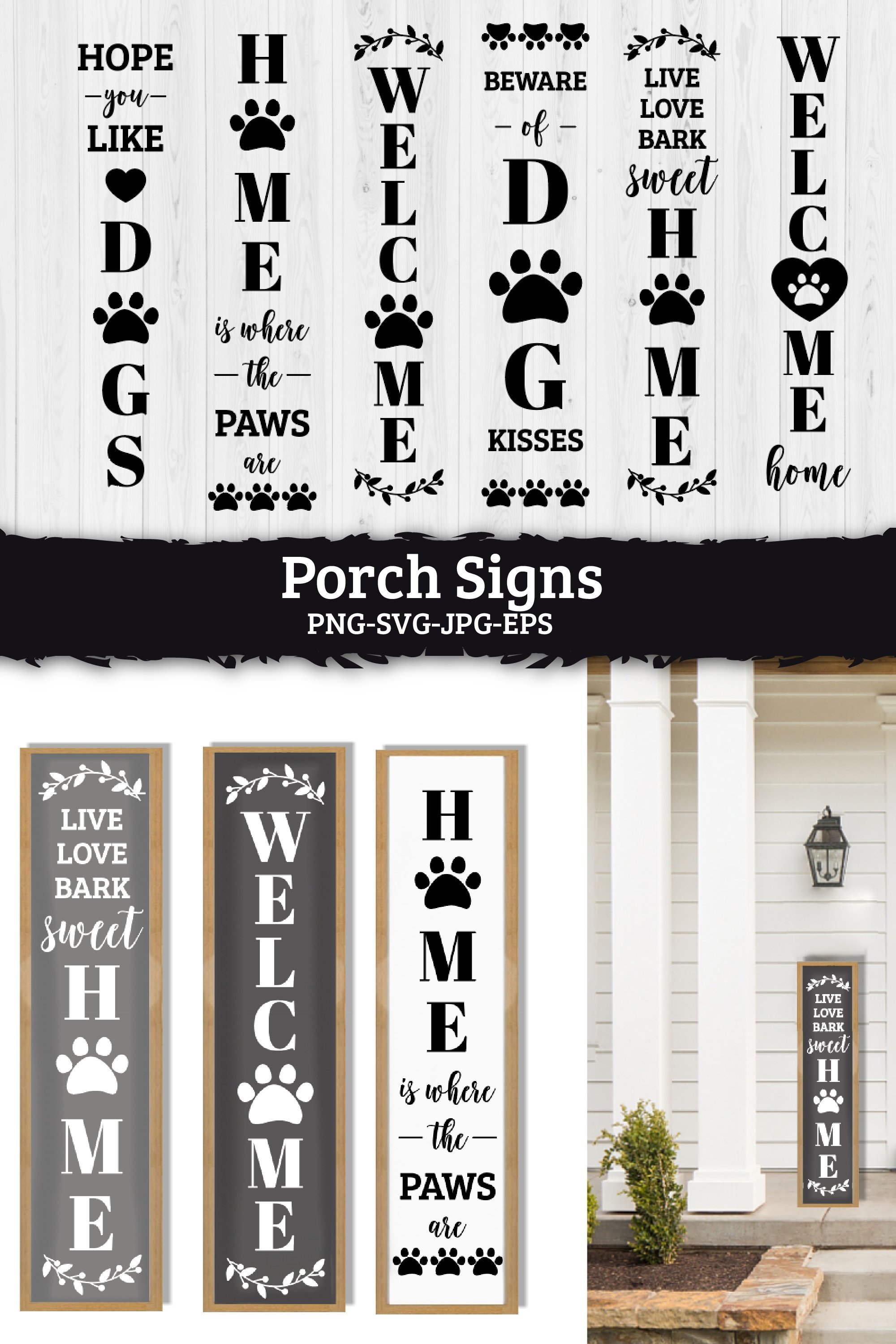 6 Porch signs, pets friendly, door vertical signs