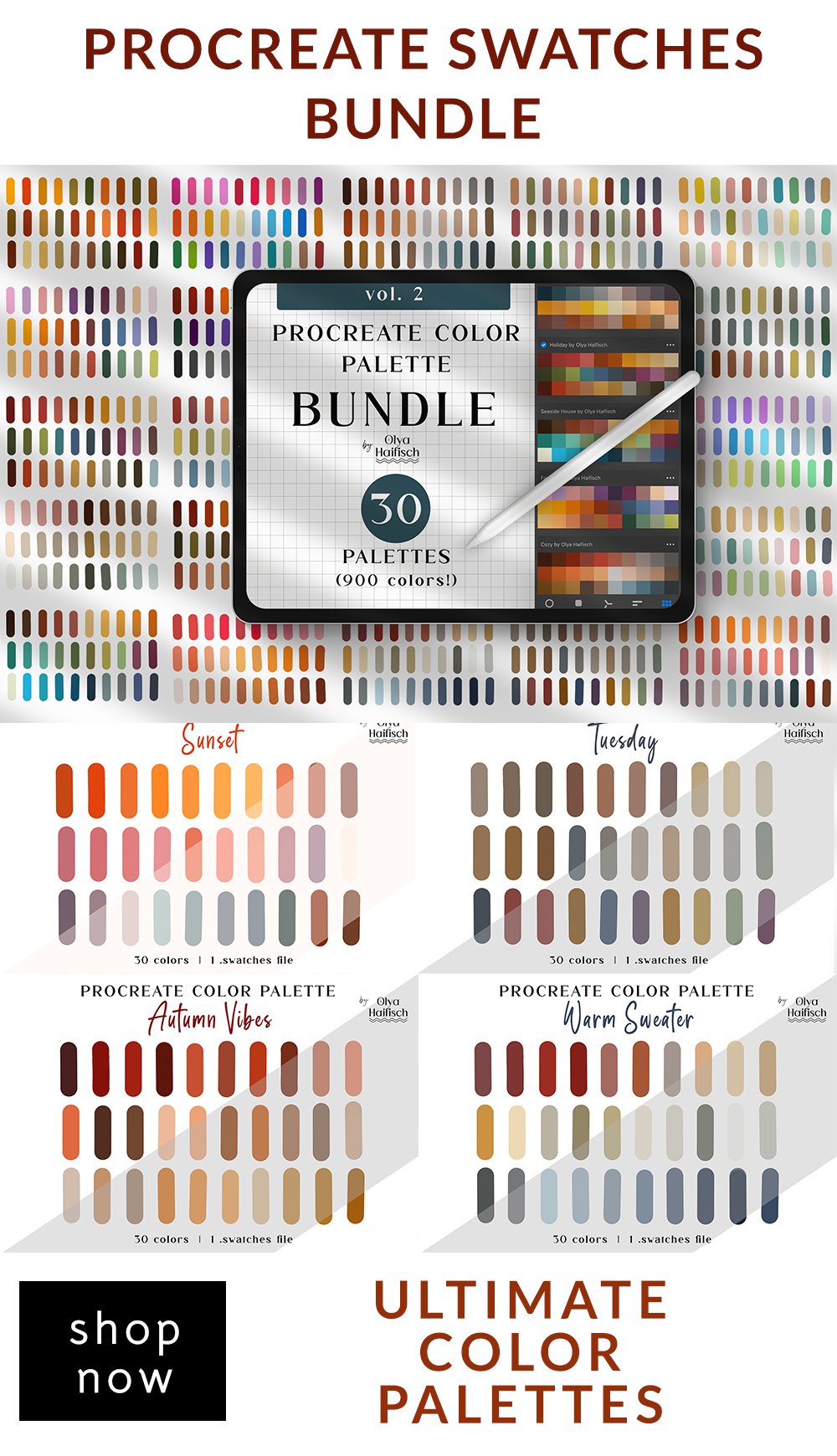 Procreate Palette Bundle. 30 Color Swatches Files