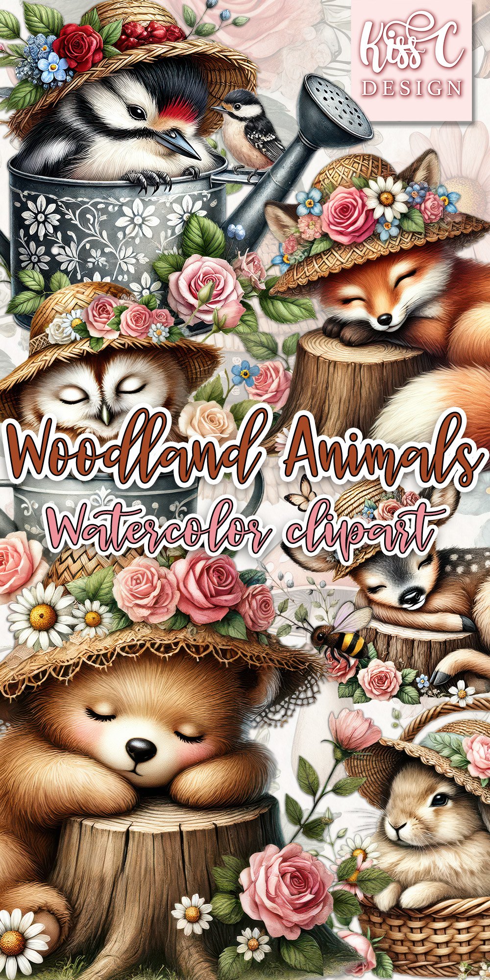 Whimsical Woodland Animals Clipart. 12 Watercolor PNG Bundle