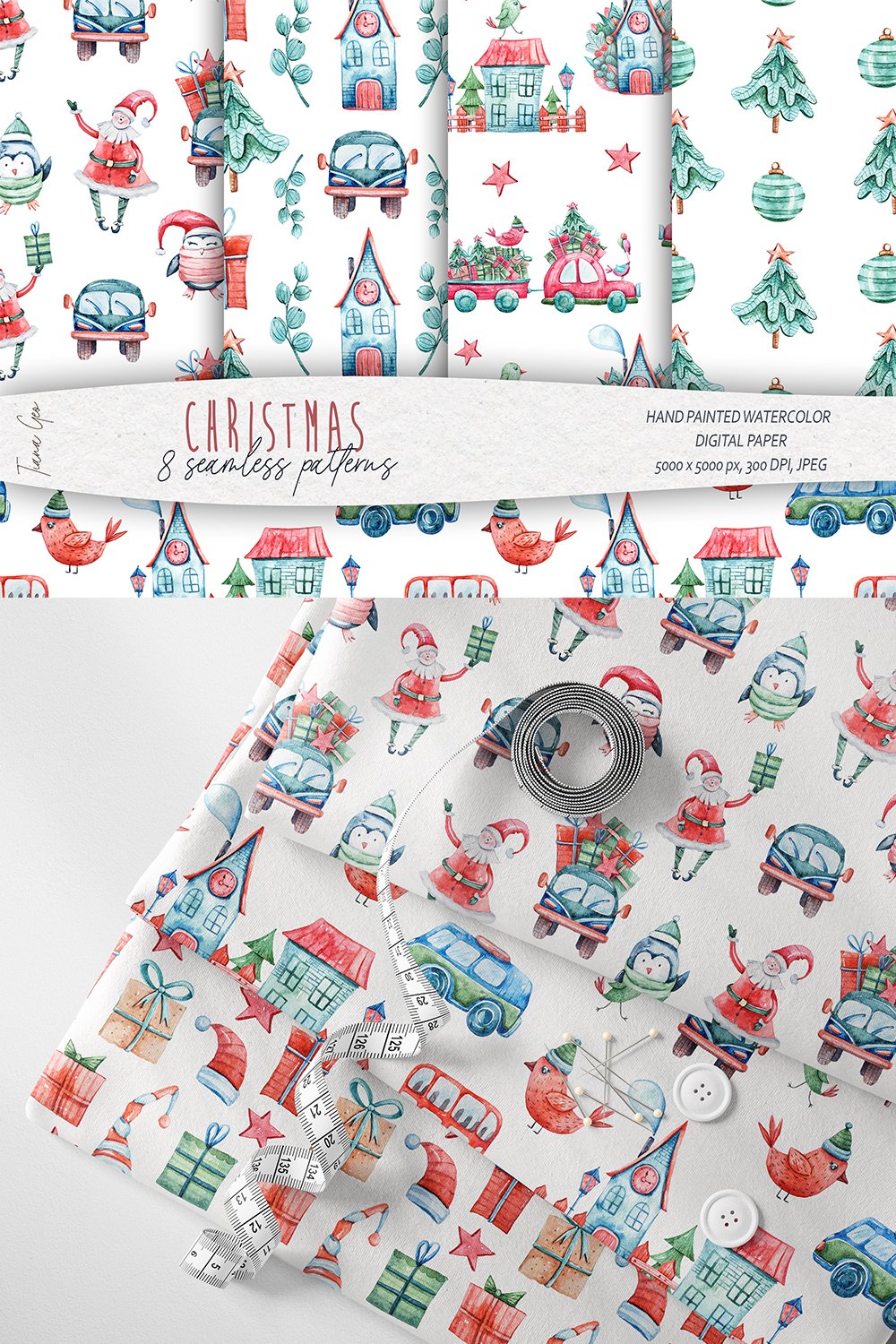 Cute Christmas seamless patterns - 8 Digital papers