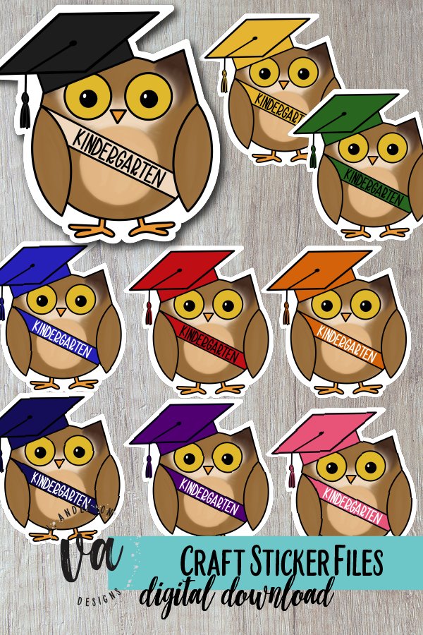 Owl Kindergarten Graduation Cap Sticker Pack PNGs