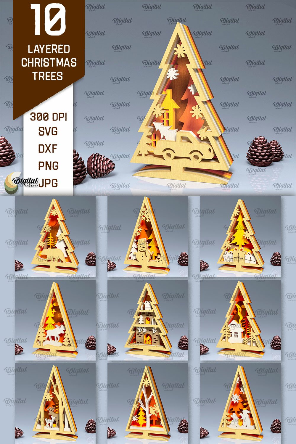 Layered Christmas Trees LaserCut Bundle. Christmas Trees SVG