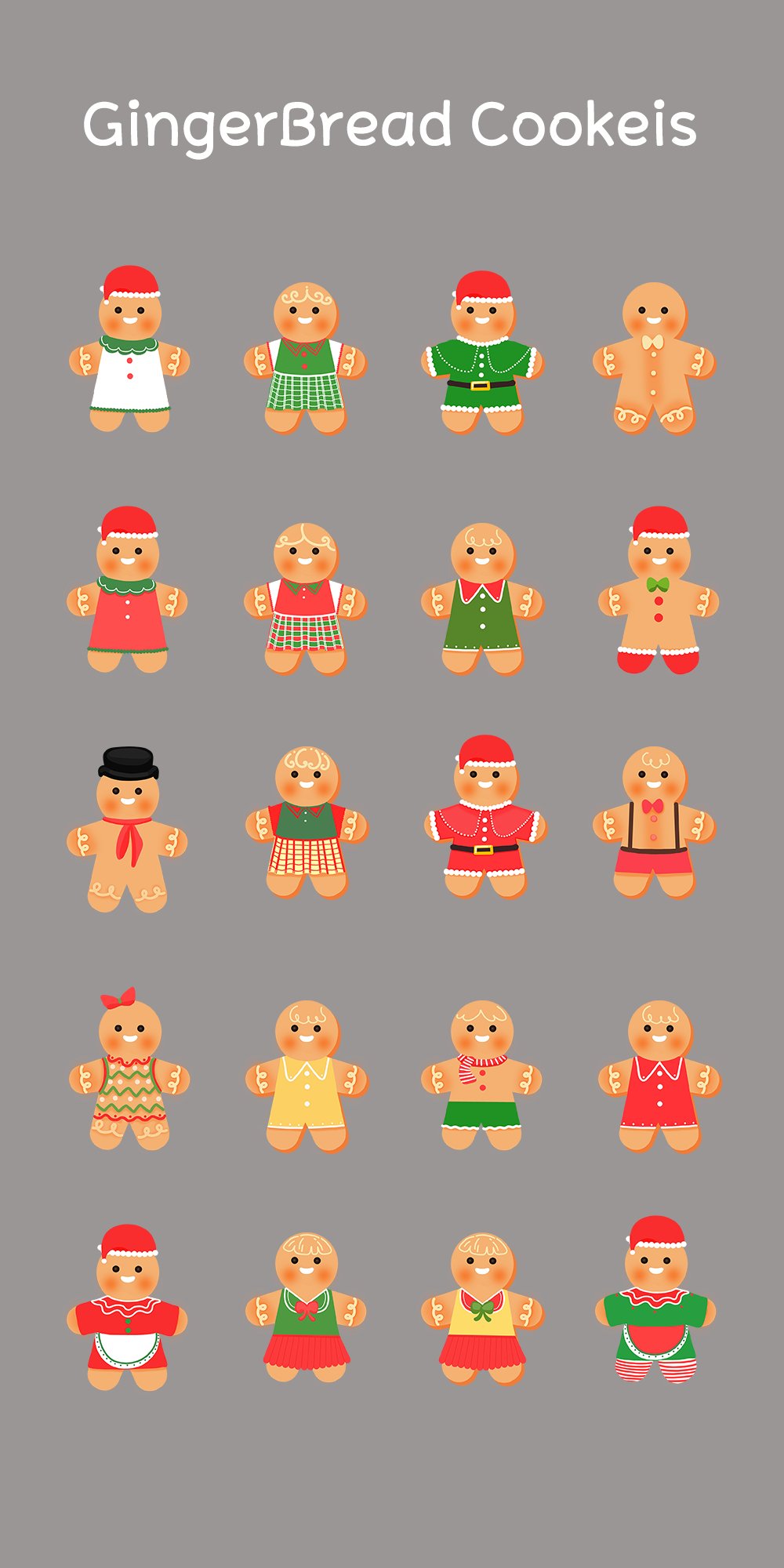 20 Ginger Bread Cookies Bundle PNG
