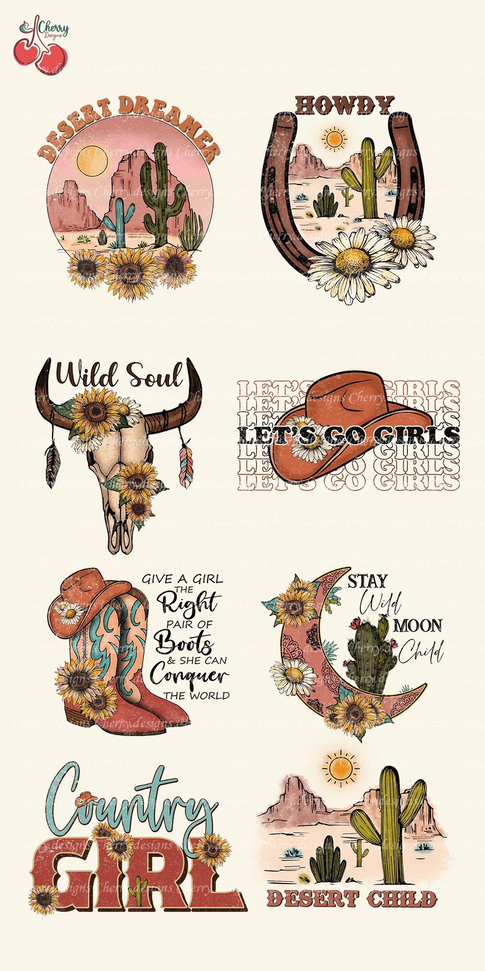 Country Girl Retro Sublimation Bundle 8 PNG, Western Desert