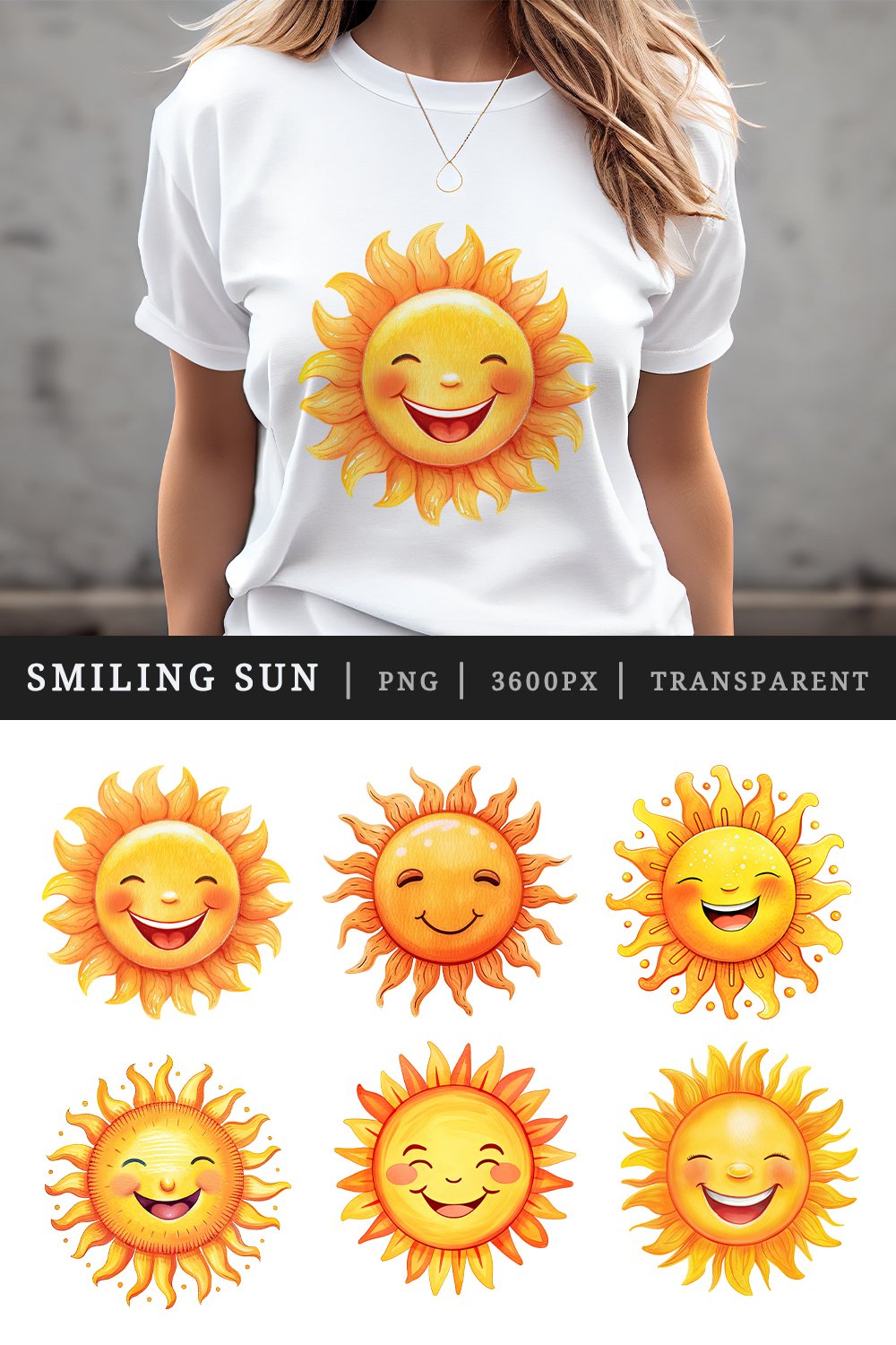 Smiling Sun t-shirt sublimation designs, clipart bundle png