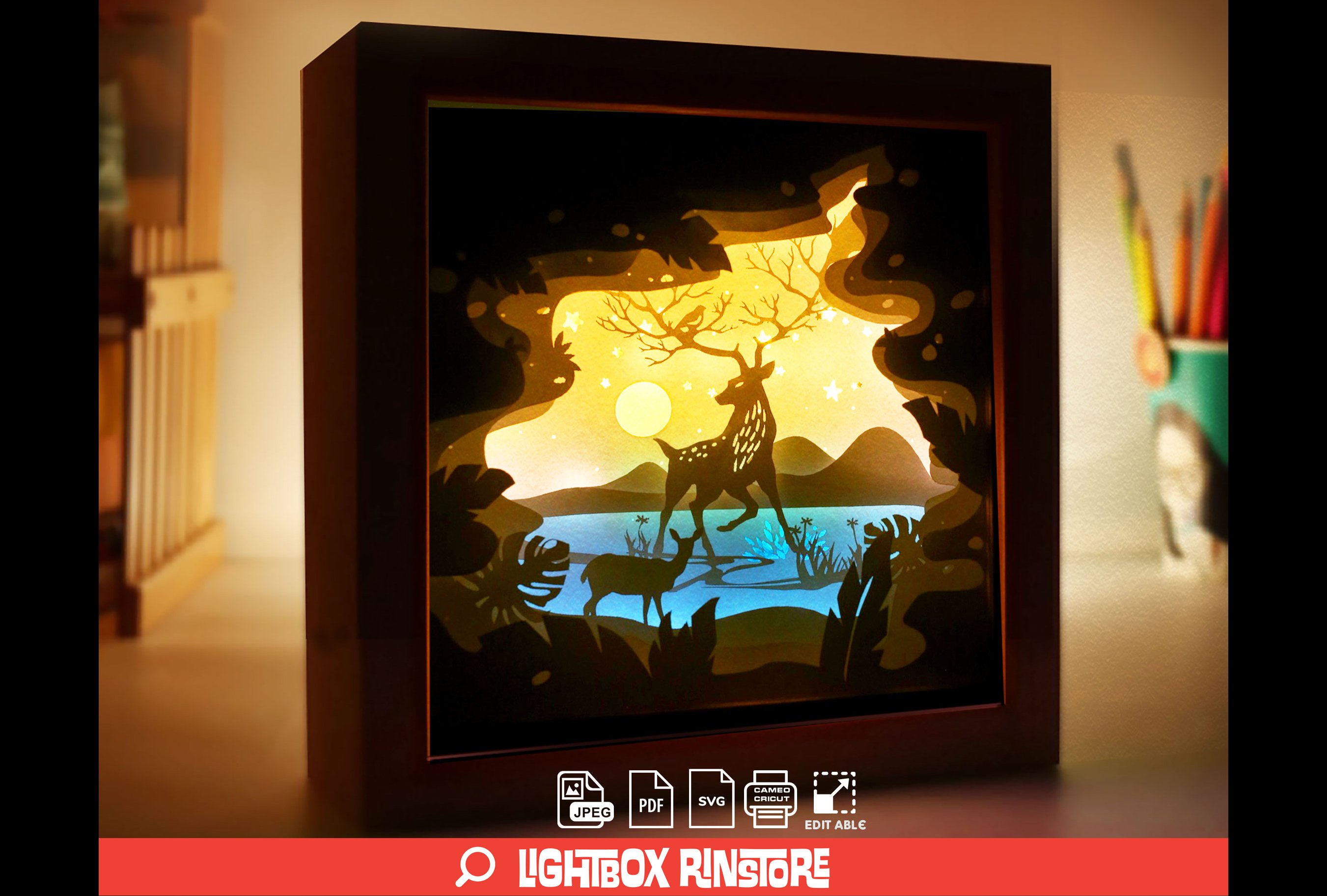 deer spirit paper light box template shadow box template sha