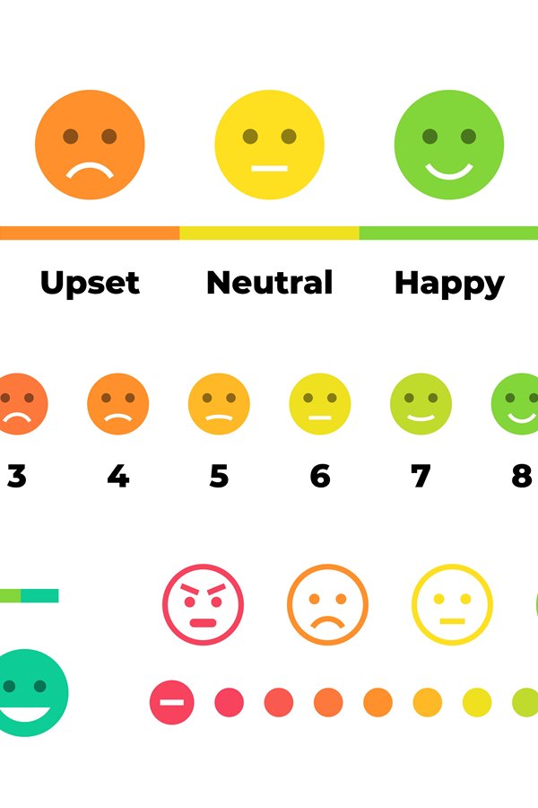 Satisfaction rating. Feedback scale with emoticon faces, bad