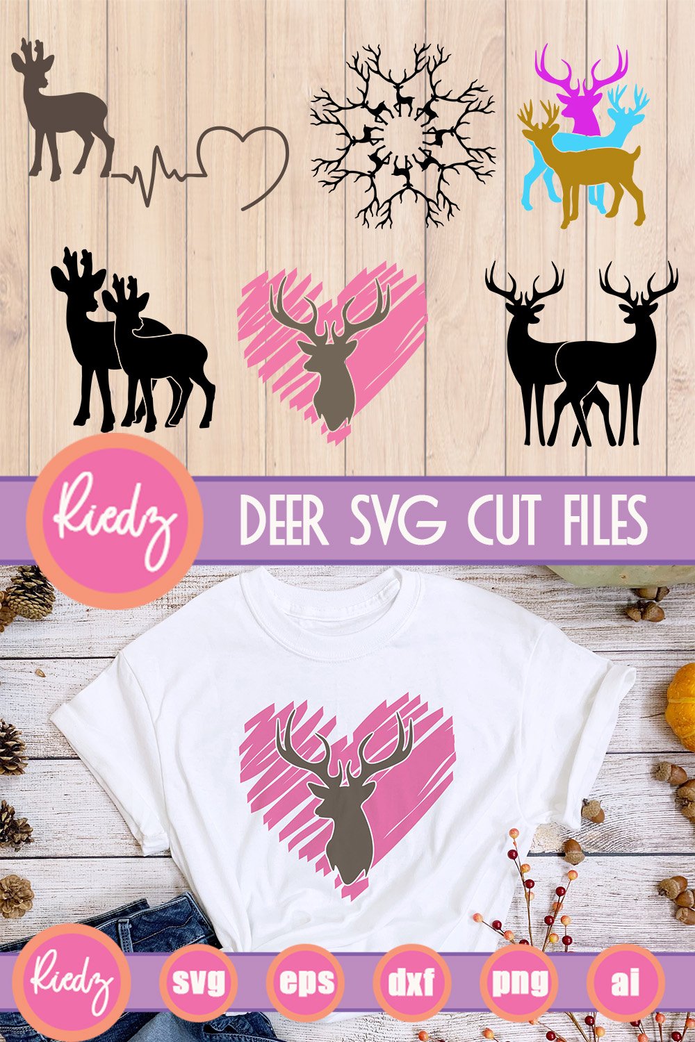 Deer SVg Cut Files, Antler Svg cut files, Deer Vector Eps