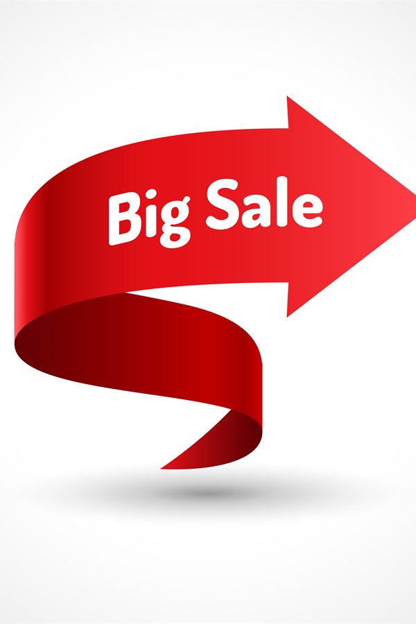 Sale red ribbon arrow with text