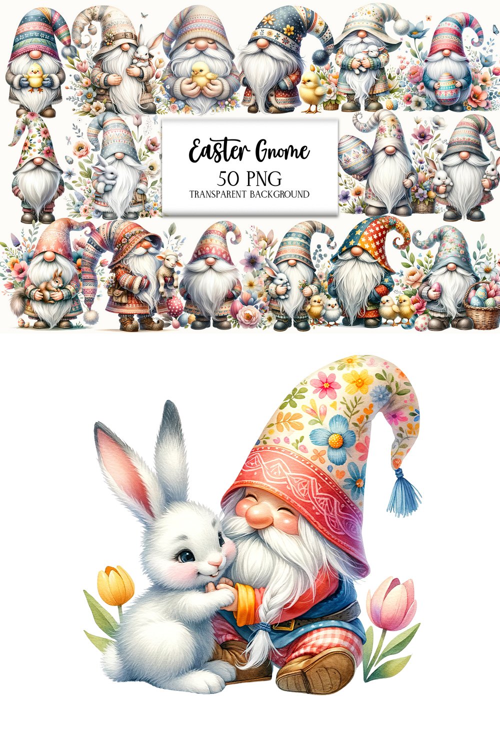 Easter Gnome Clipart Png, Cute Gnomes Bundle