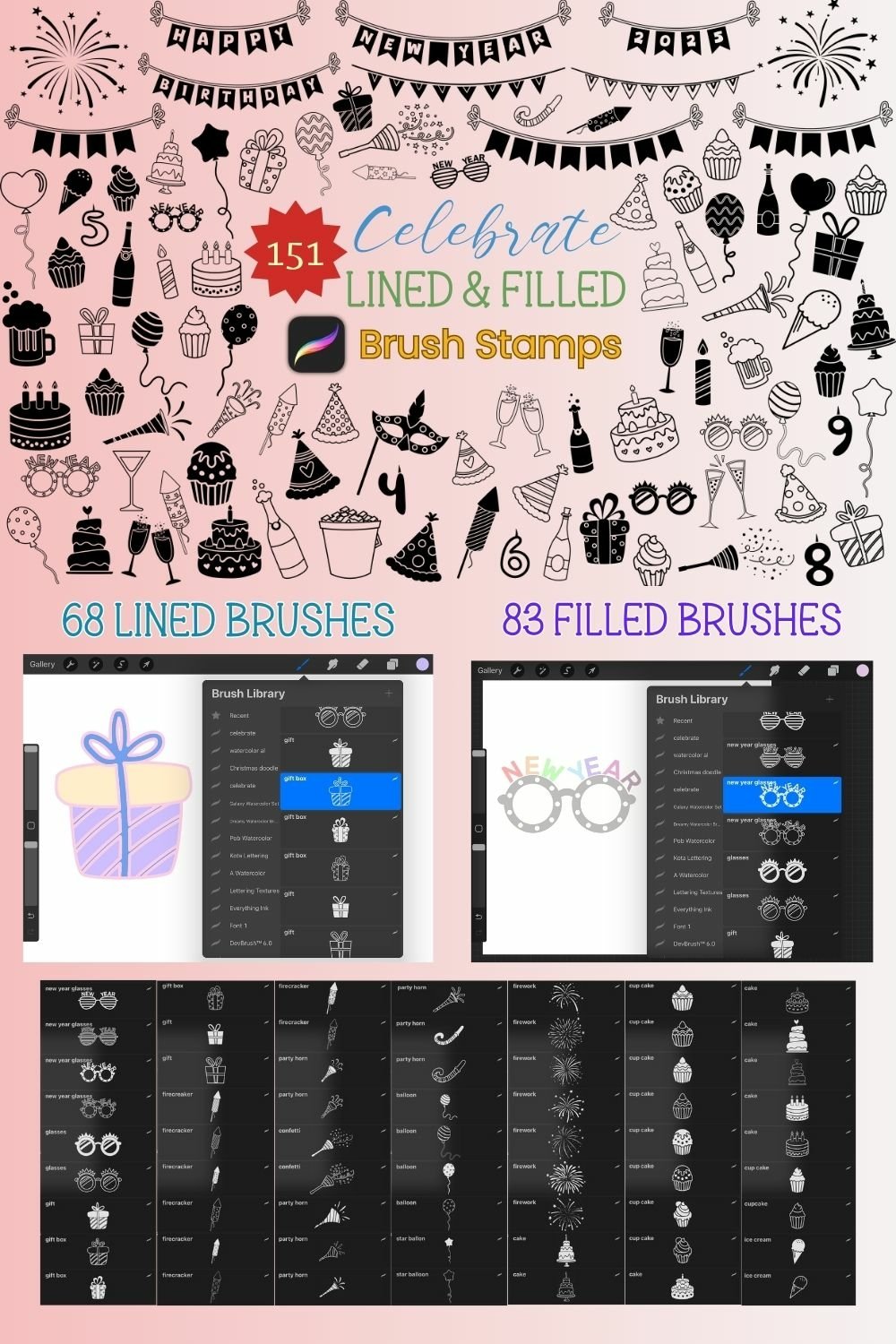 151 Celebrate Procreate Brush Stamps