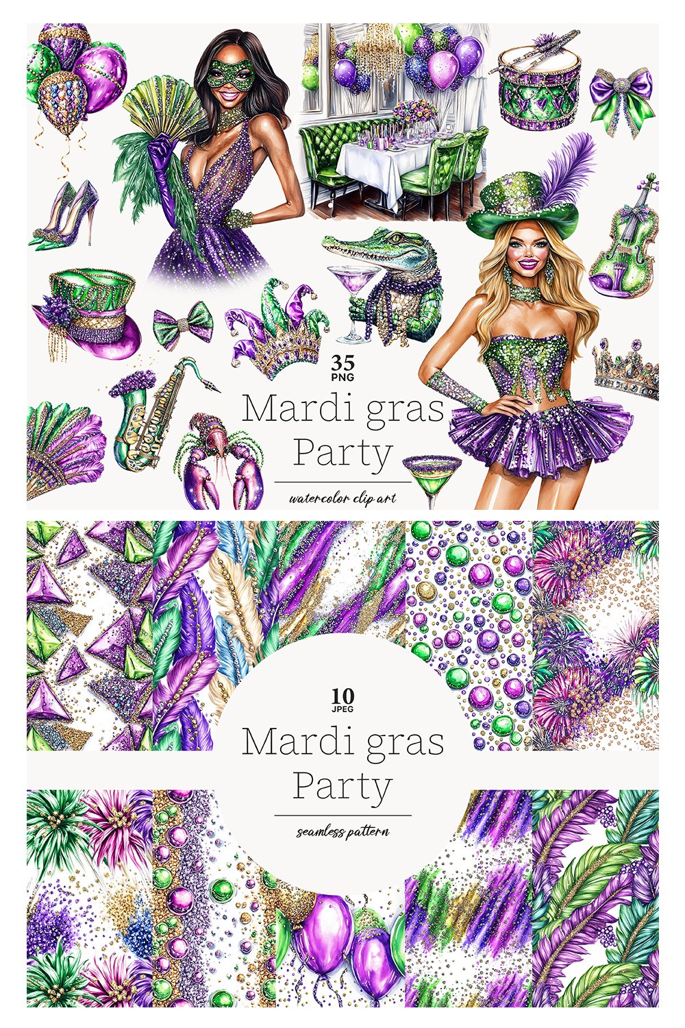 Mardi Gras Party Clipart | Fat Tuesday PNG Set