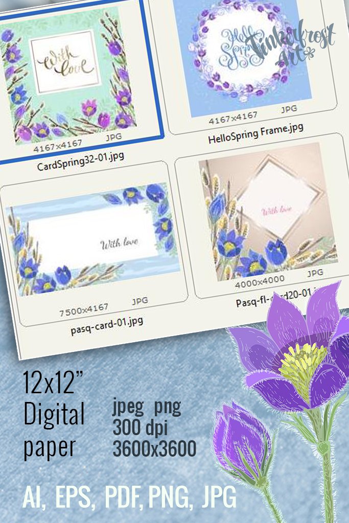 4 holiday card templated with spring flowers and willow