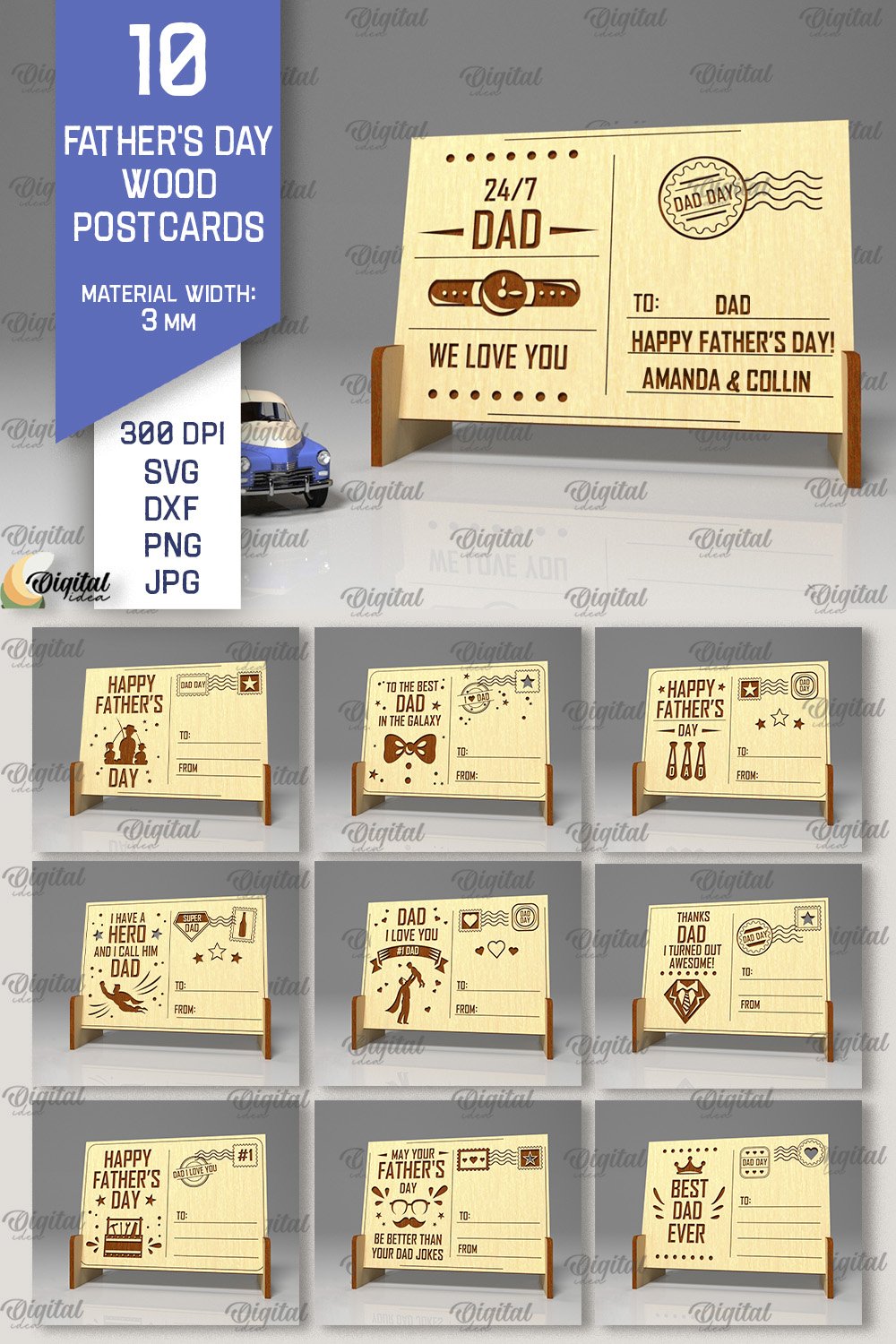Father's Day Wood Postcards Laser Bundle. Greeting Cards SVG