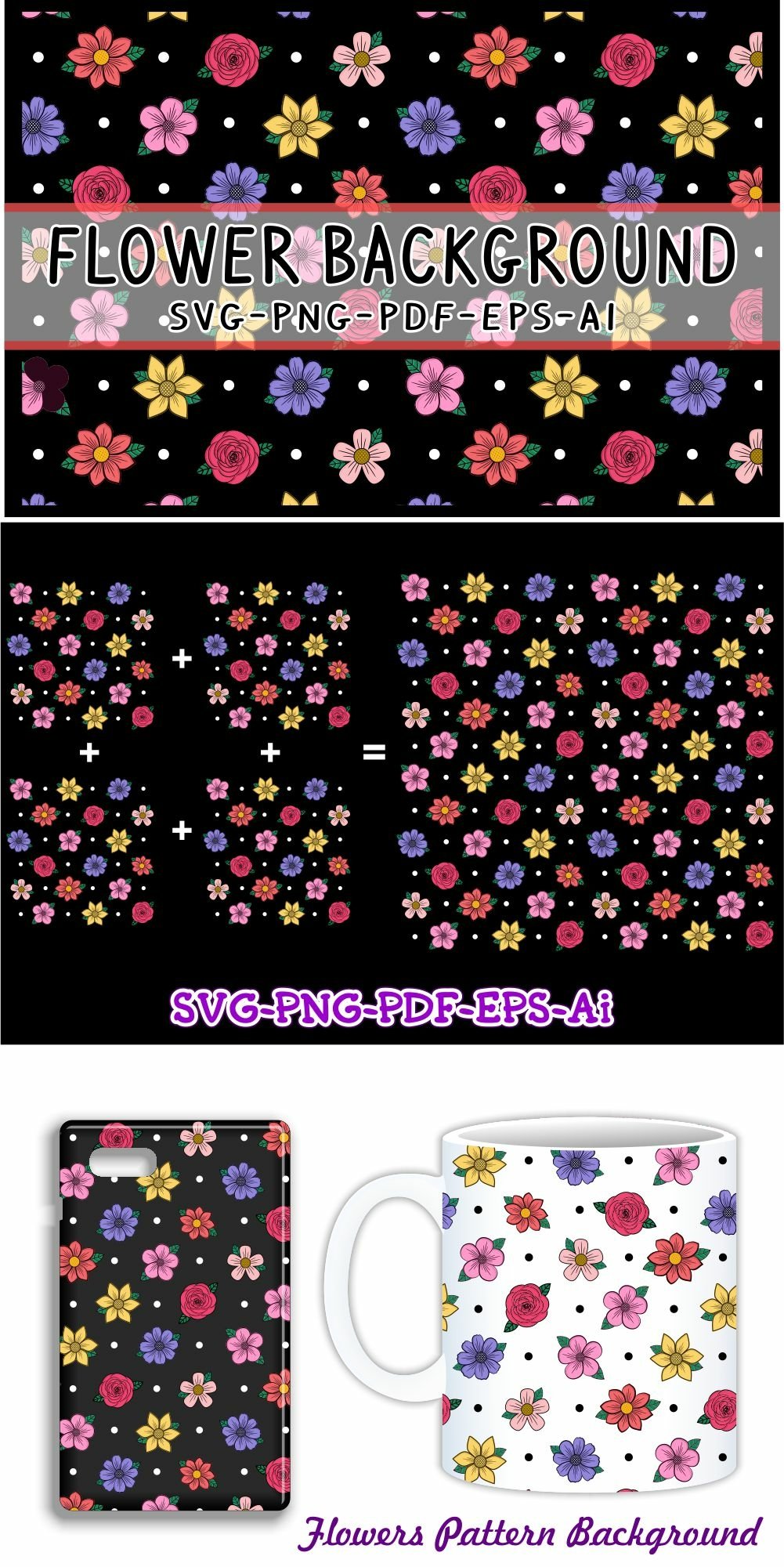Floral Seamless Patterns SVG, Flower Sublimation Background