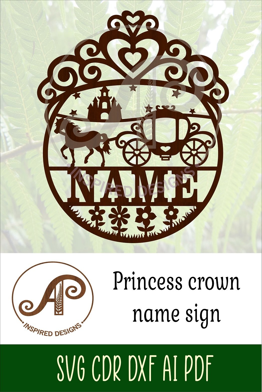 Crown tiara name sign svg laser cut template