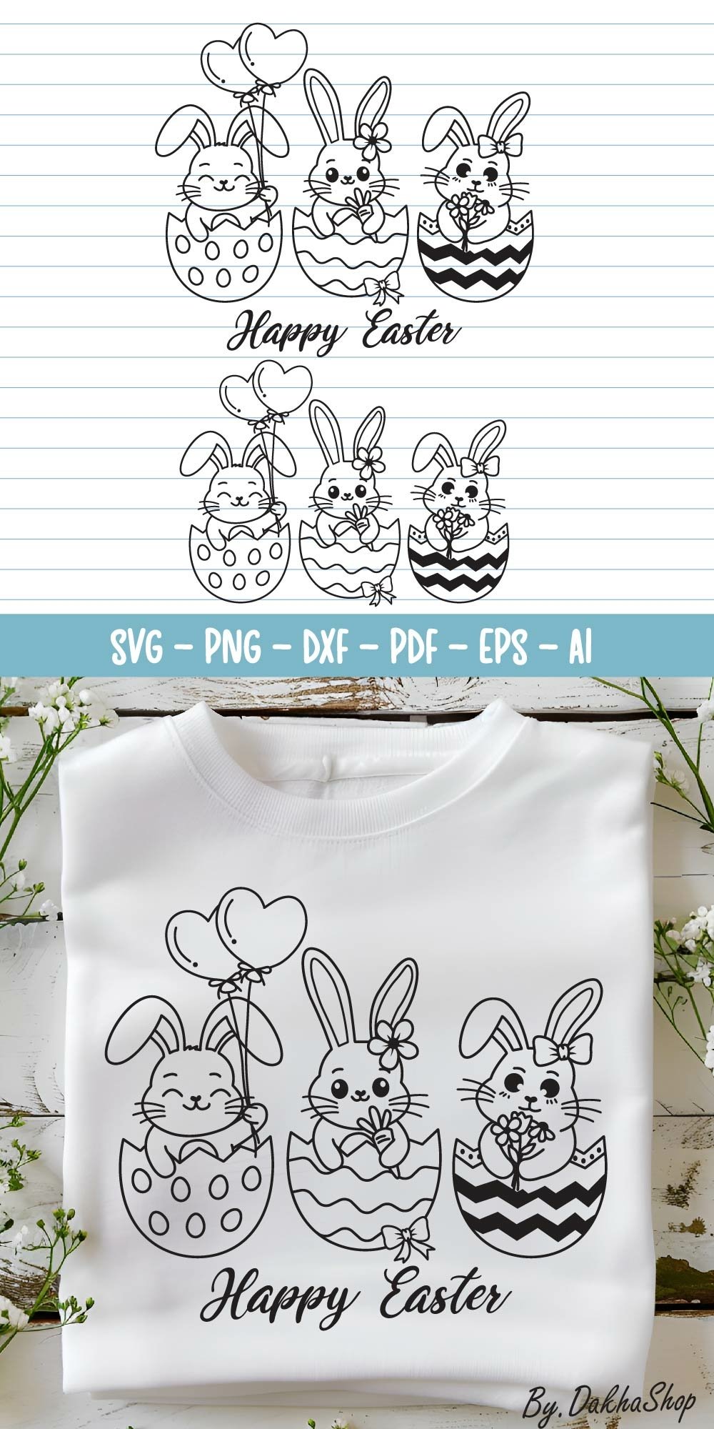 Happy Easter SVG Easter SVG Easter Bunny SVG Cute Bunny SVG.