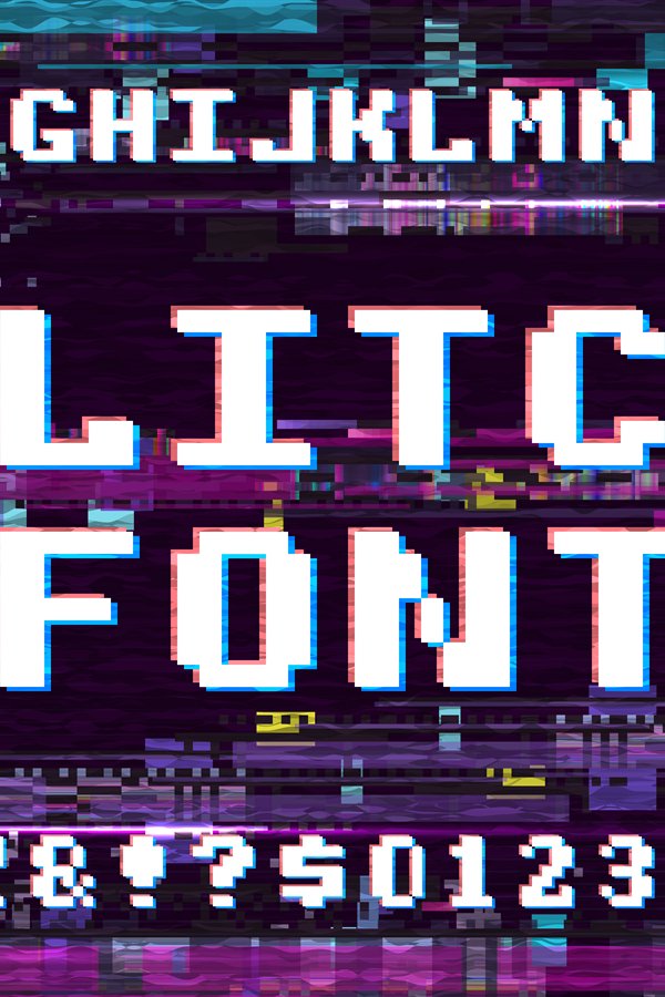 Retro pixel art font on display with tv noise glitch effect.