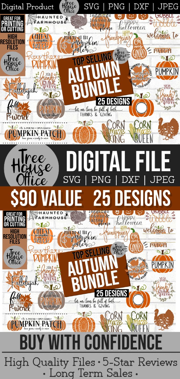 Fall SVG Bundle, Autumn Cut File Bundle, Farmhouse Fall JPEG