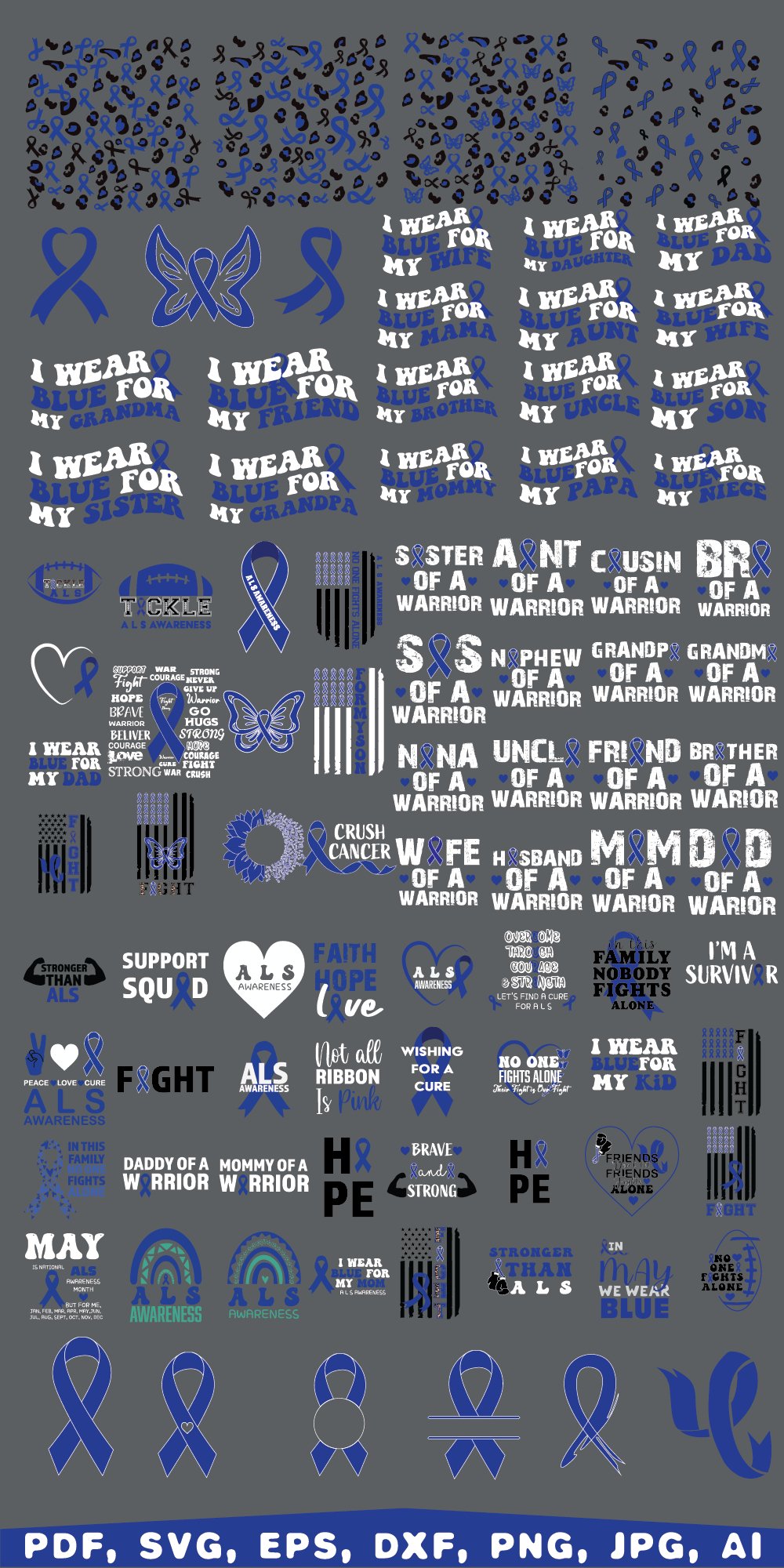 ALS awareness svg, ALS ribbon svg, Blue ribbon svg