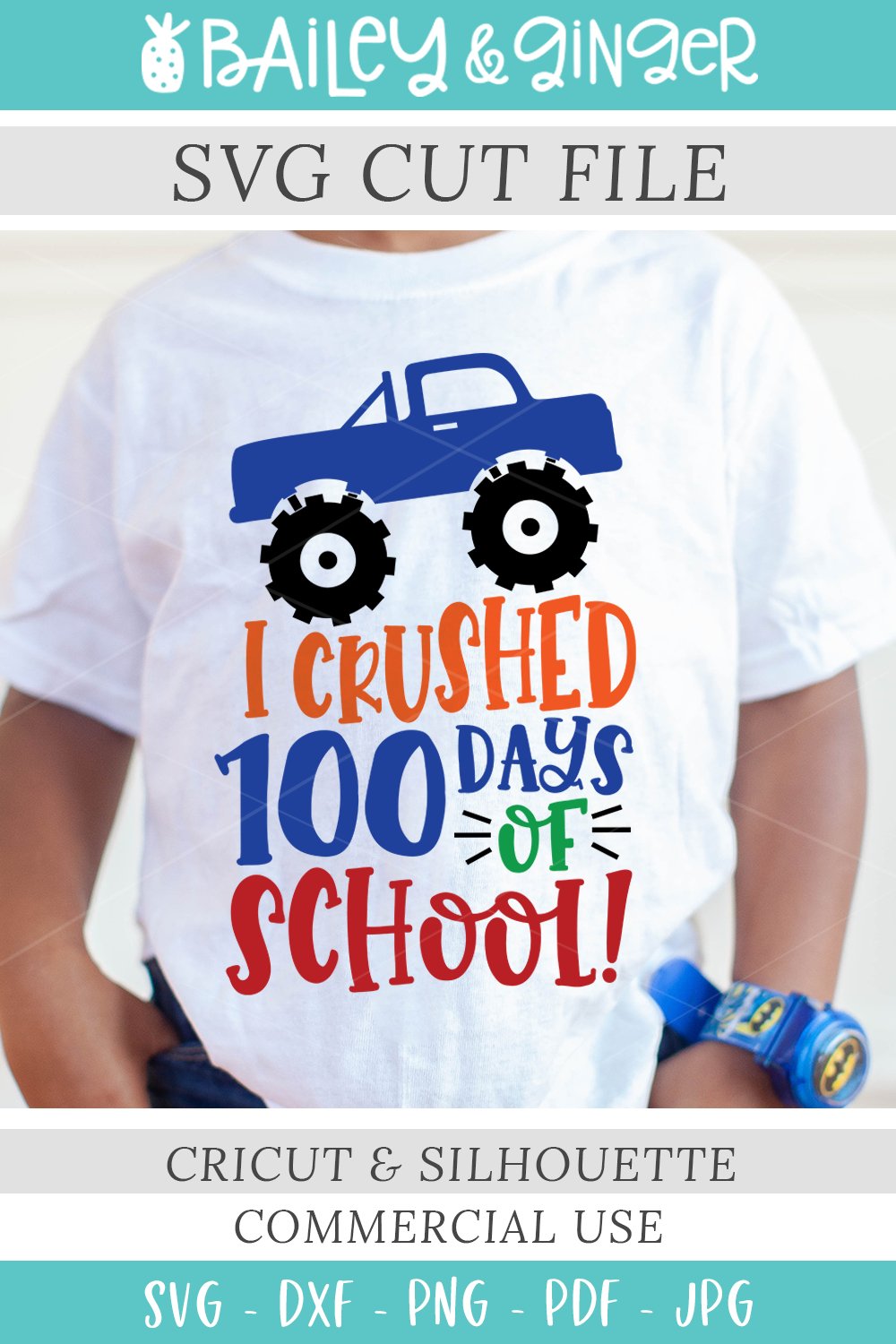 Monster Truck 100 Days of School SVG Cut File for Boys