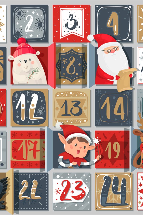 Advent calendar. Winter holiday poster, december dates festi