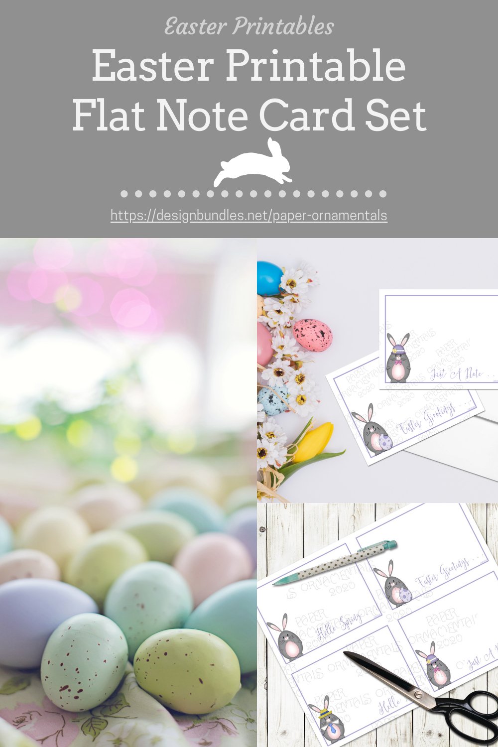 Note Card, Post Card, Gray Easter Bunny Greetings Flat Card (515507 ...