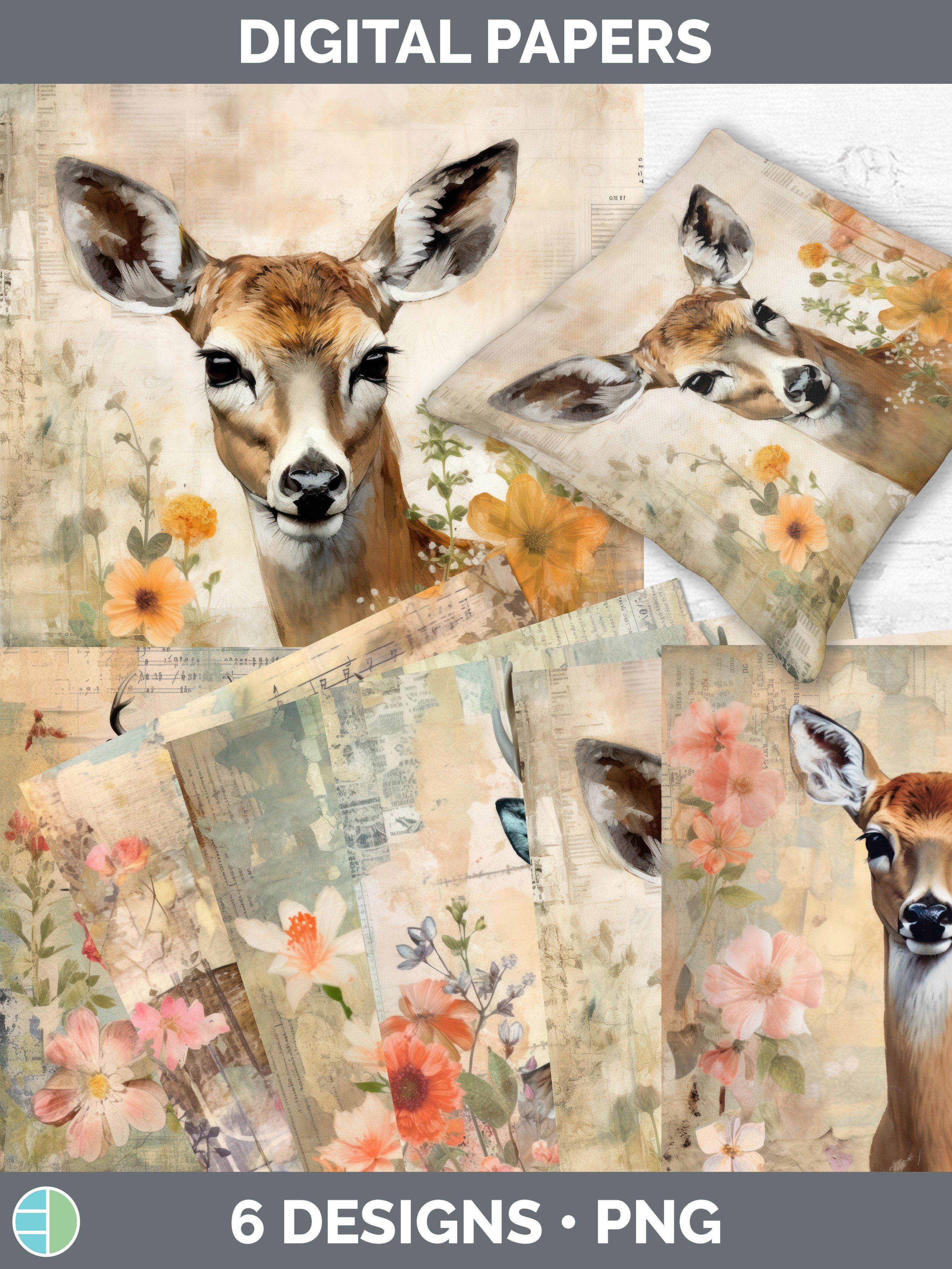 Vintage Deer Paper Backgrounds | Digital Scrapbook Papers De
