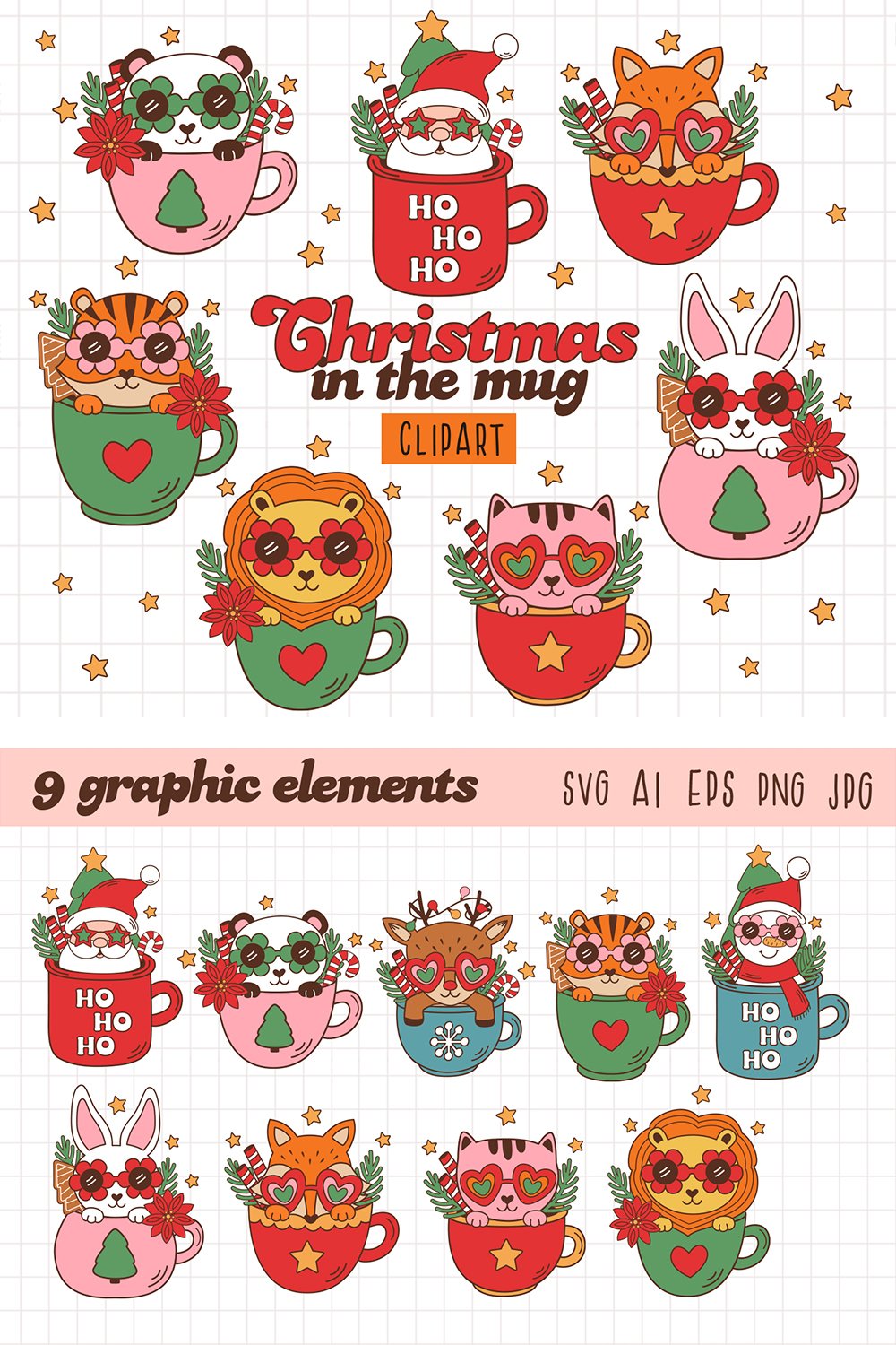 Christmas mug clipart, Christmas animal clipart, (3081541)