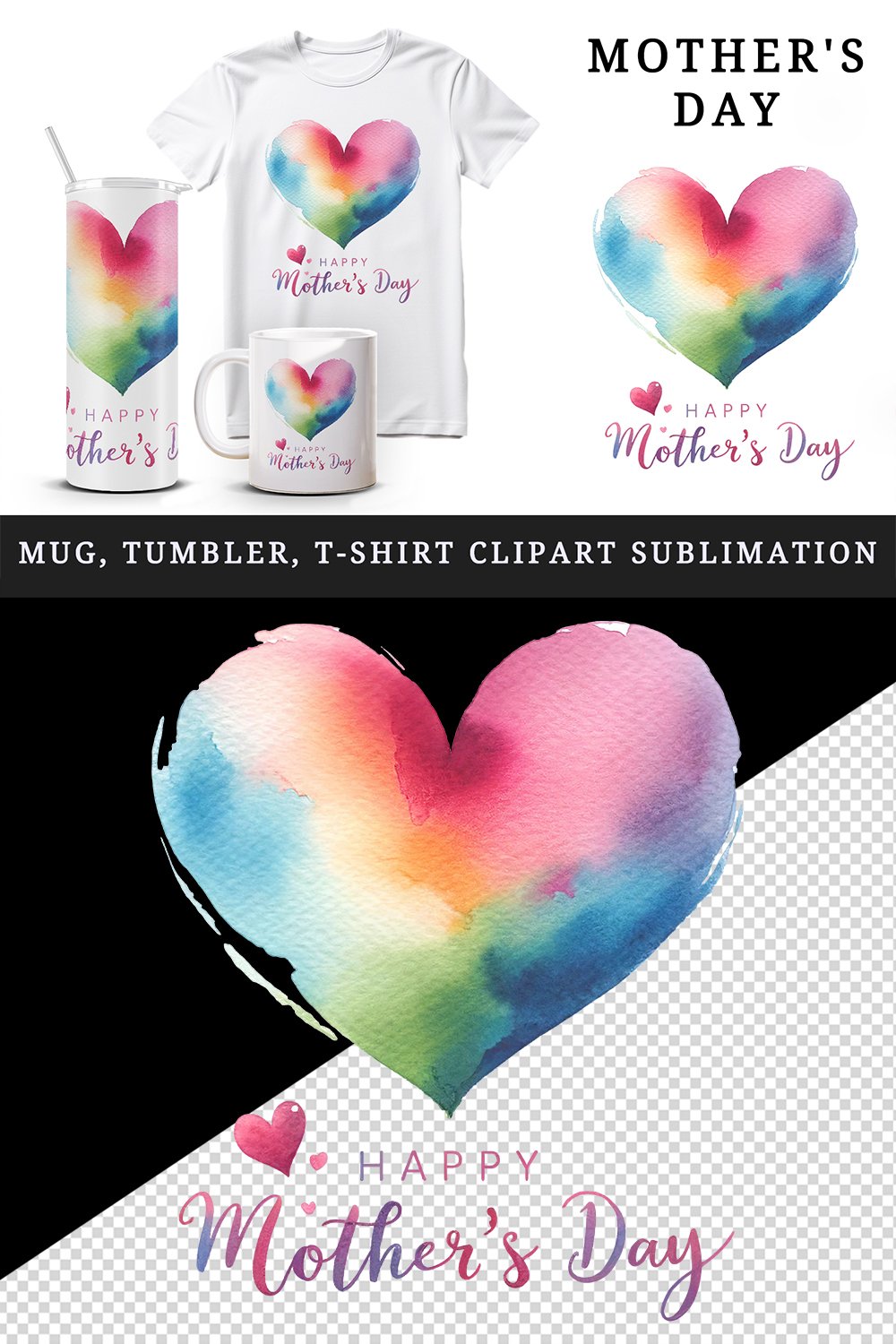 Heart Mother's day tumbler mug wrap clipart sublimation png