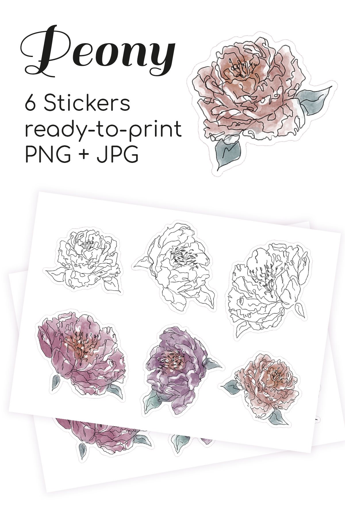 Print and Cut Watercolor Peony Stickers for scrapbooking