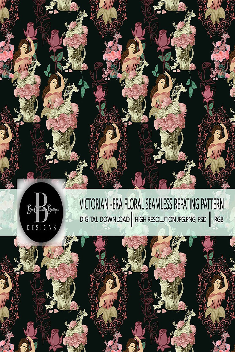 Victorian Era Floral Seamless Pattern Design (2156920)