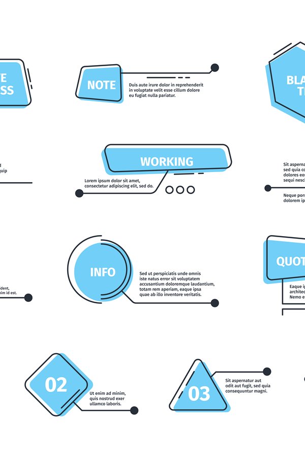 Callouts boxes. Digital frames for text layout bars template
