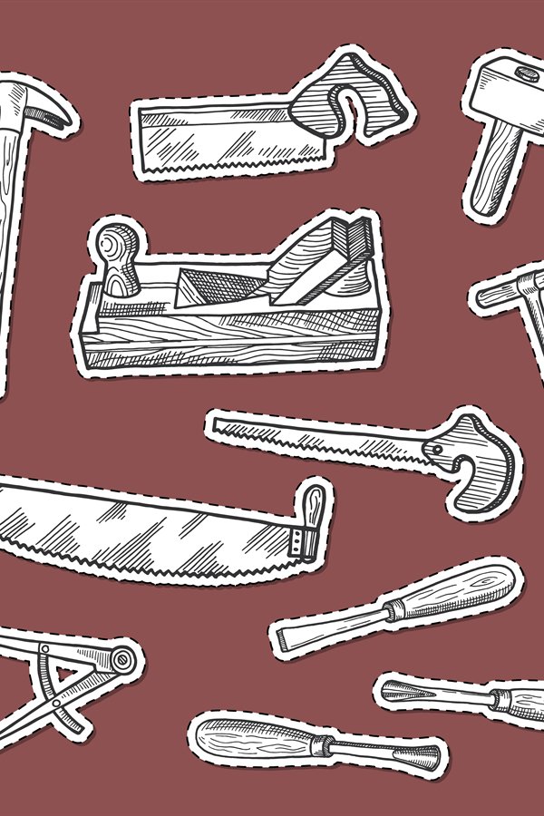 Vector hand drawn carpentry elements stickers set illustrati