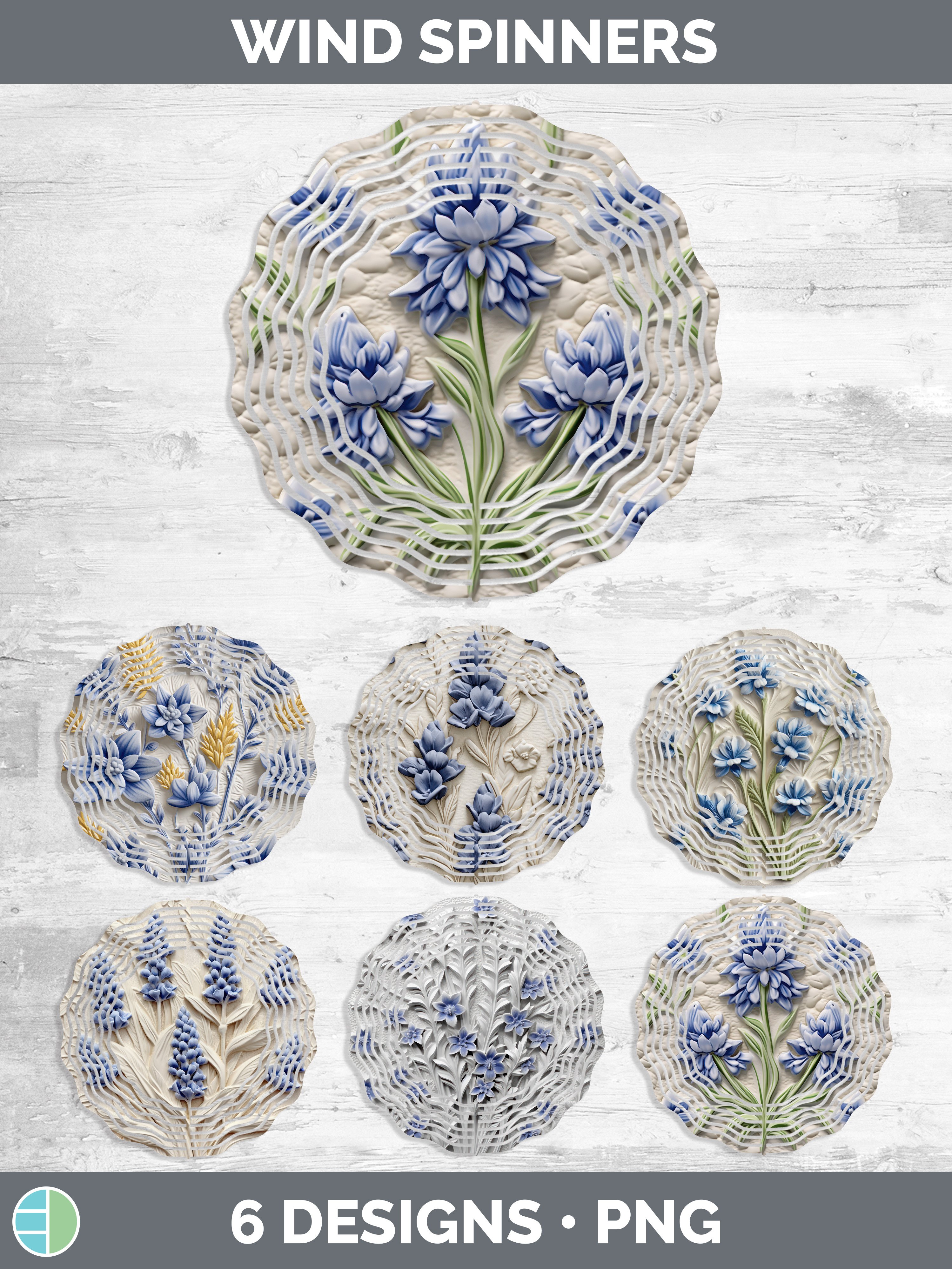 3D Bluebonnet Flowers Wind Spinner | Sublimation Spinner Des