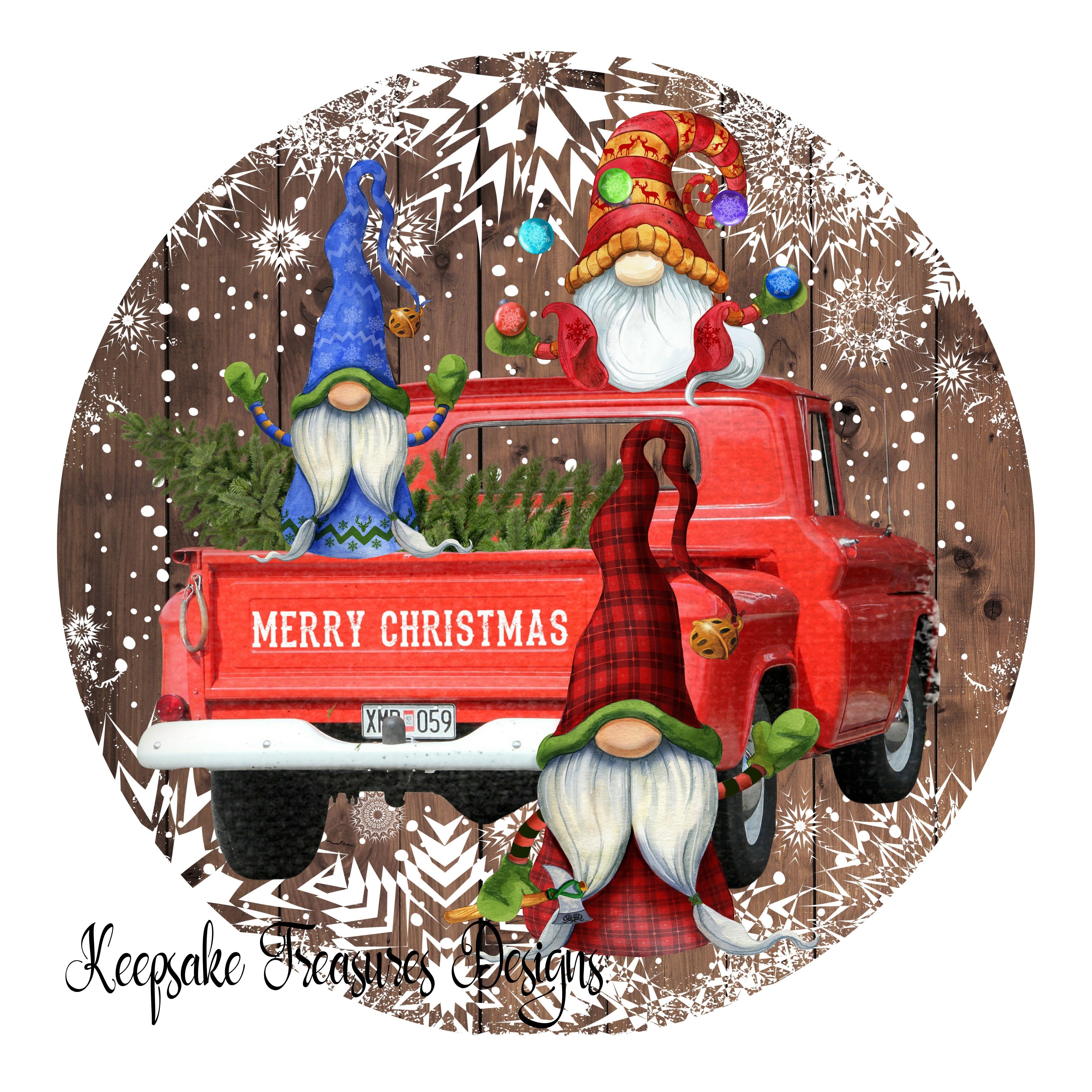 Merry Christmas Vintage Gnome Truck