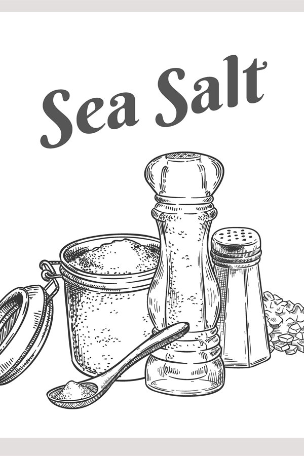 Sea salt labels. Natural and organic salting crystals for ba