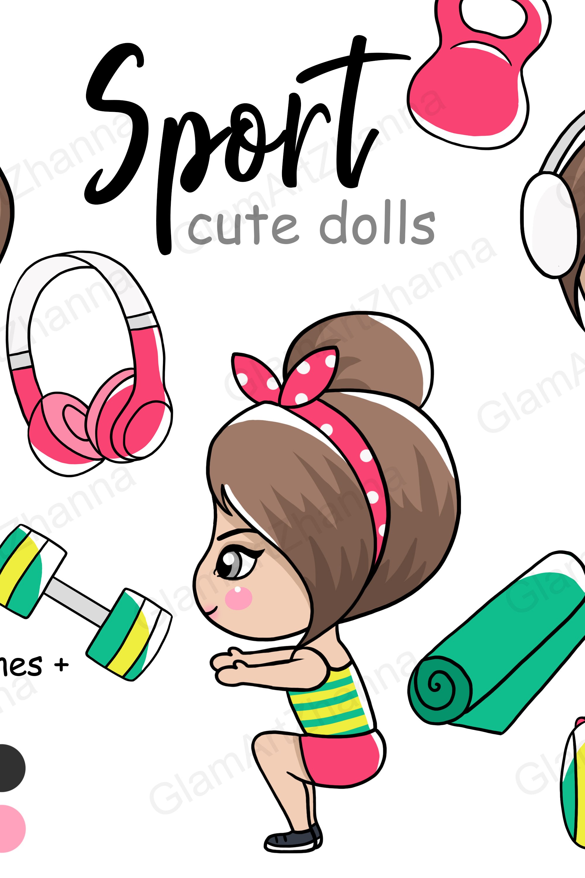 Sports CUTE DOLLS Fitness Gym Cute Girl Planner Sticker PNG