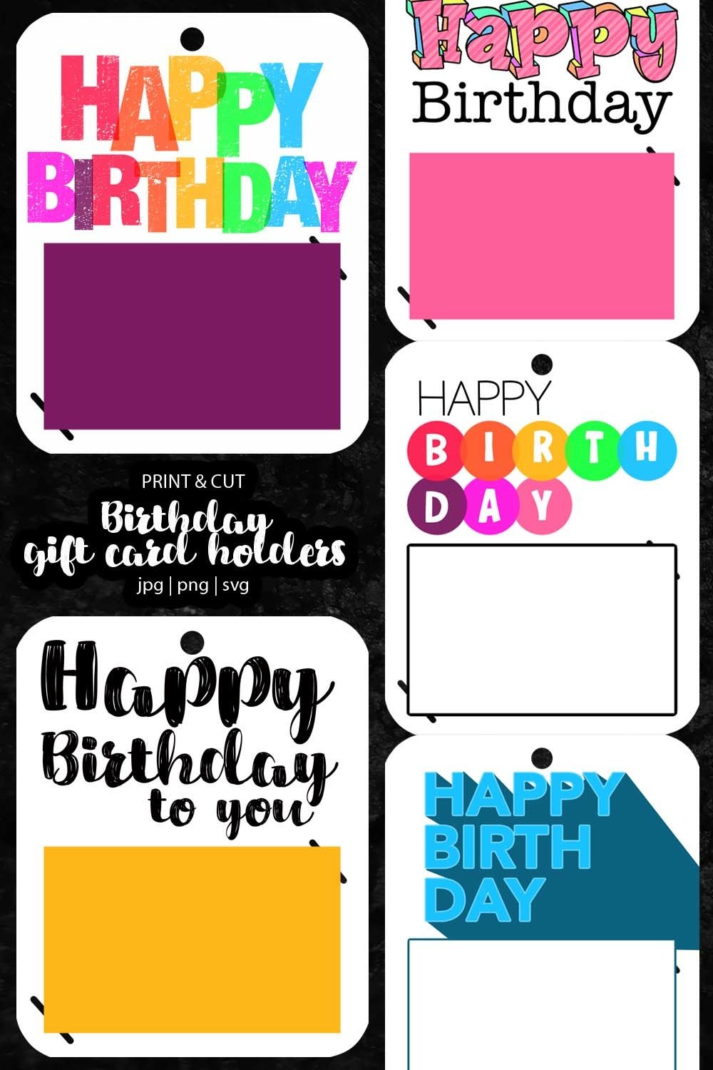 Colorful Letters and Words Print & Cut Gift Card Holders