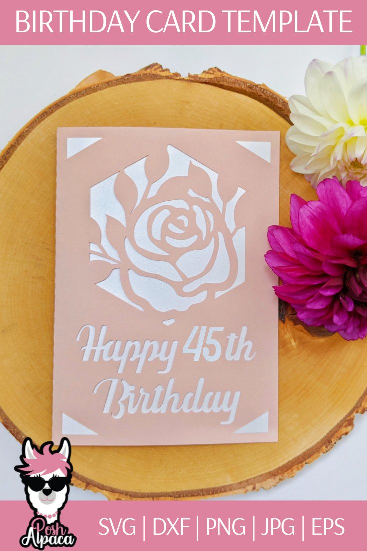 Greeting card template, 45th birthday card svg,