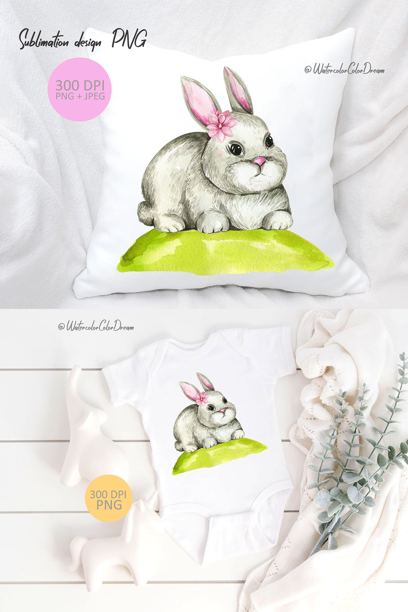 Cute Bunny Sublimation. Watercolor Farm Animal clipart