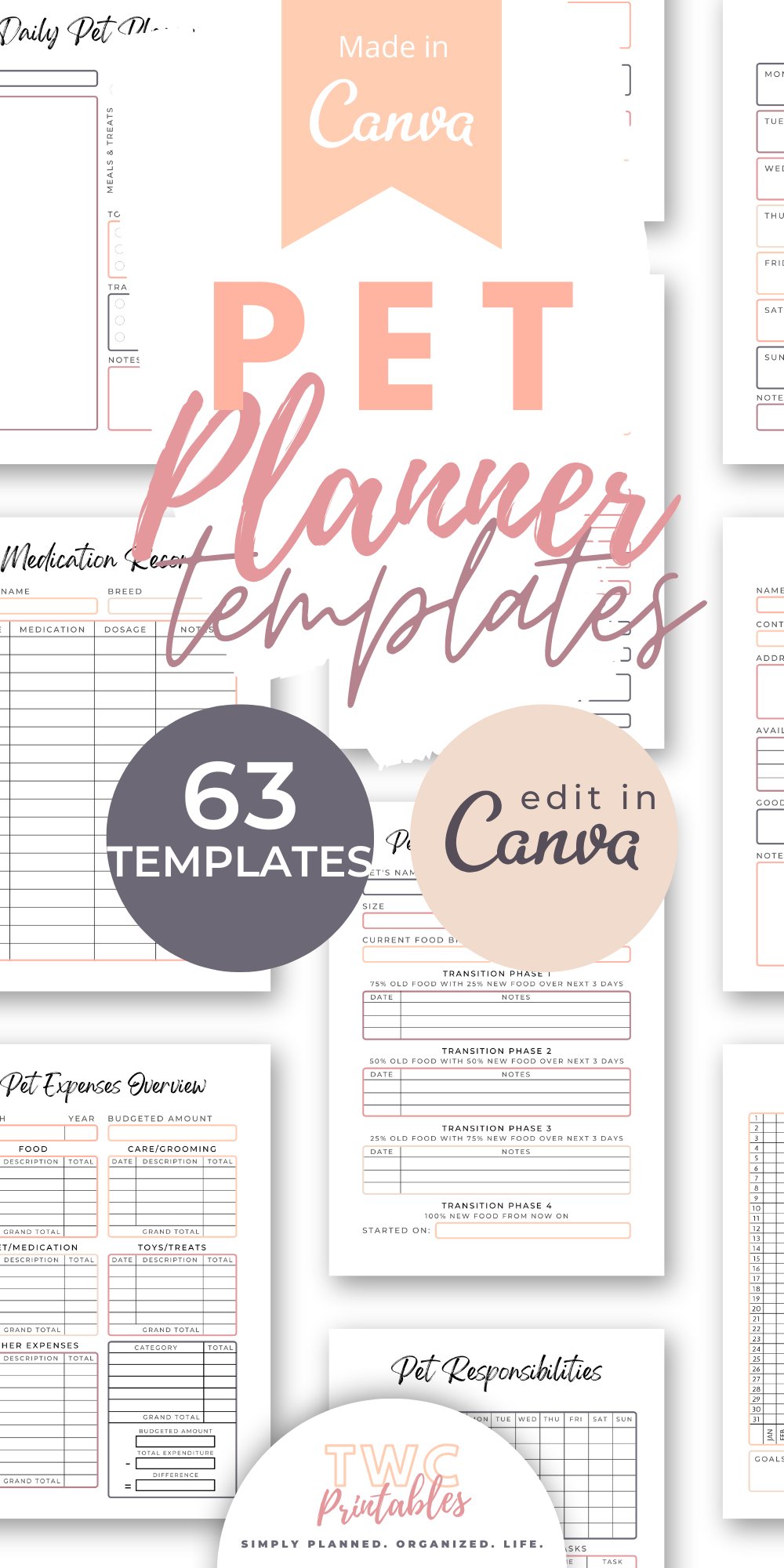 Pet planner canva templates