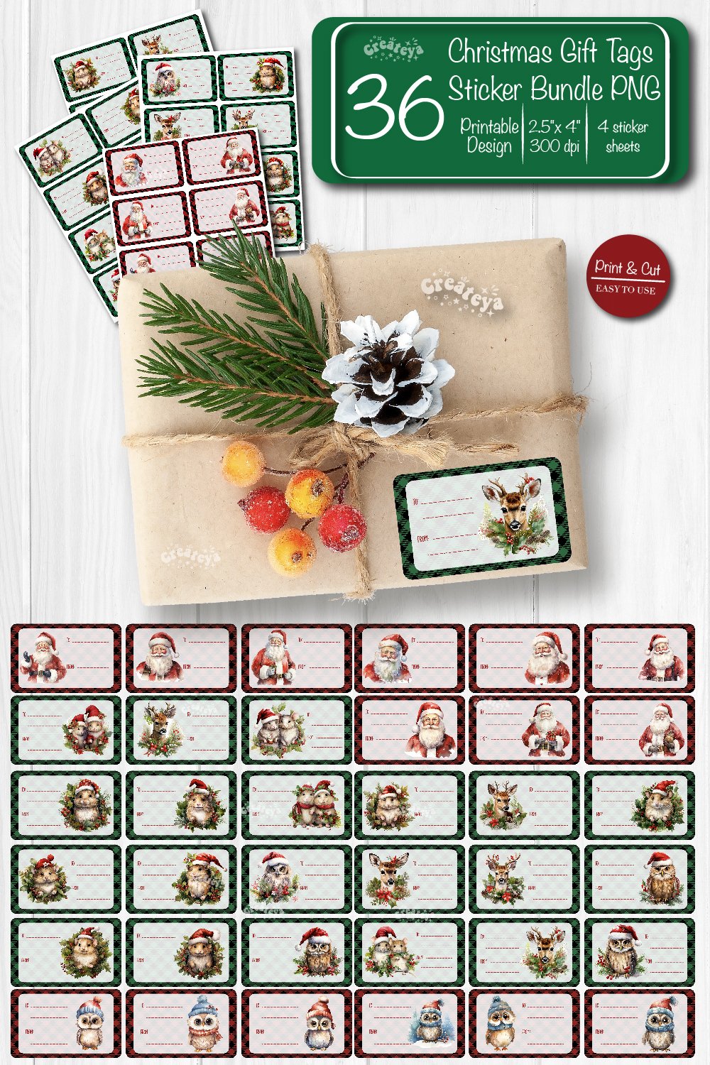 Christmas Gift Tag Stickers Bundle Christmas tag printable
