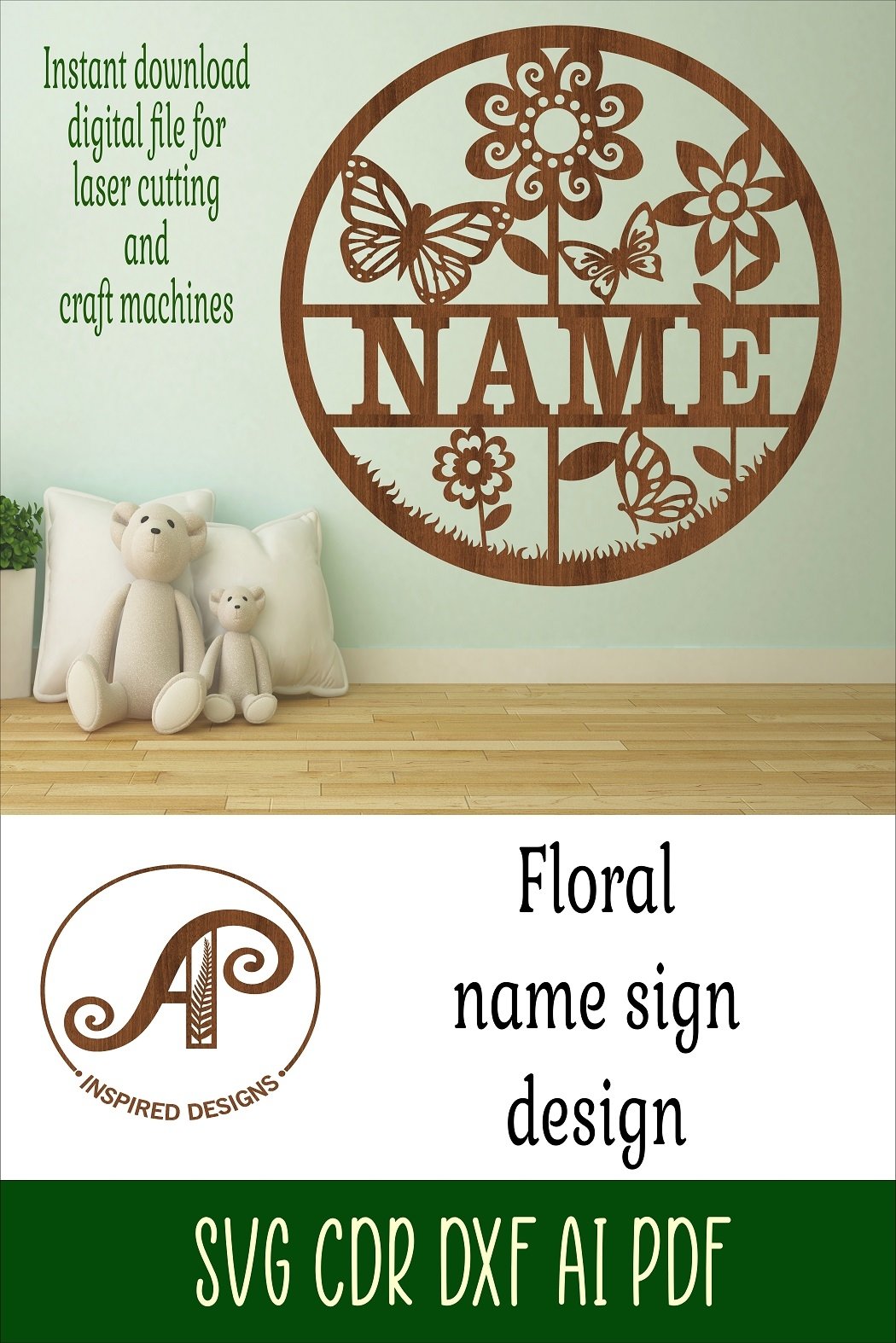 Flower name sign svg laser cut template (2543067)