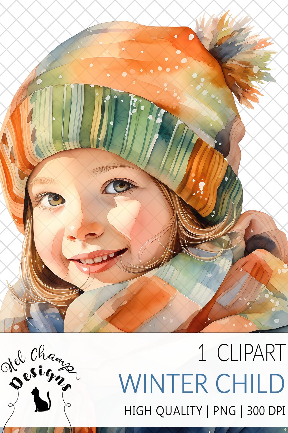 Watercolor winter child girl transparent clipart