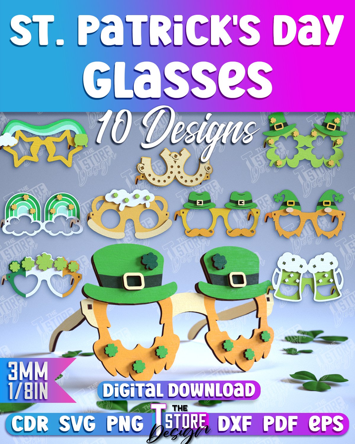St. Patrick's Day Glasses Laser Cut Bundle, Wooden (5202365)