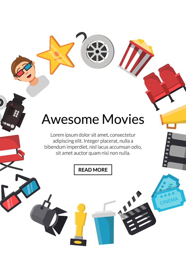 Vector flat cinema icons in circle (872029)