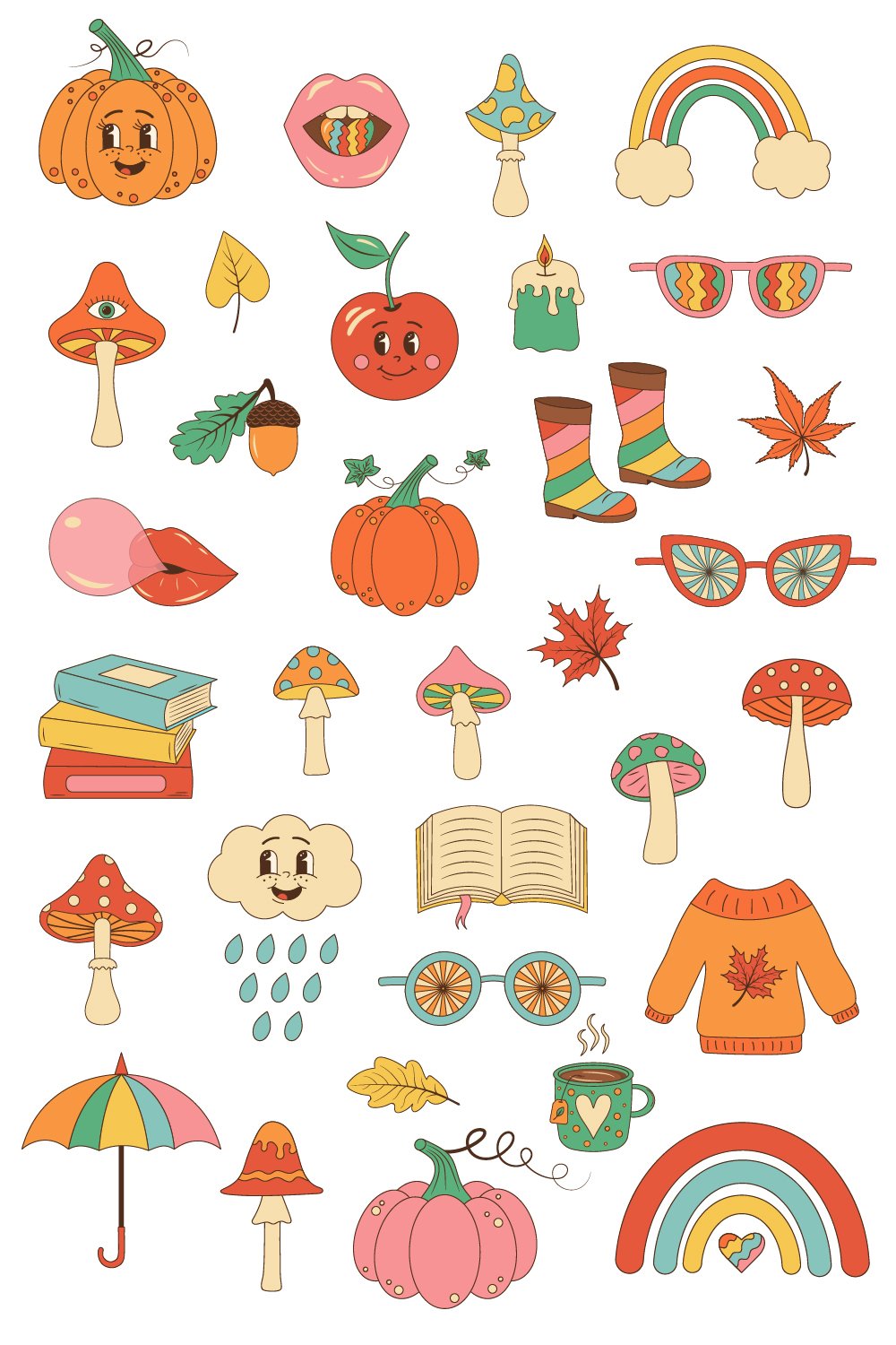 Retro groovy autumn clipart