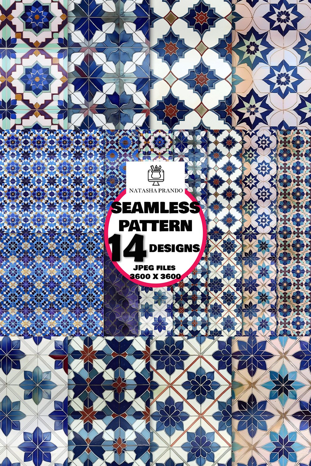 Seamless Blue Moroccan tiles pattern, Digital Paper Bundle